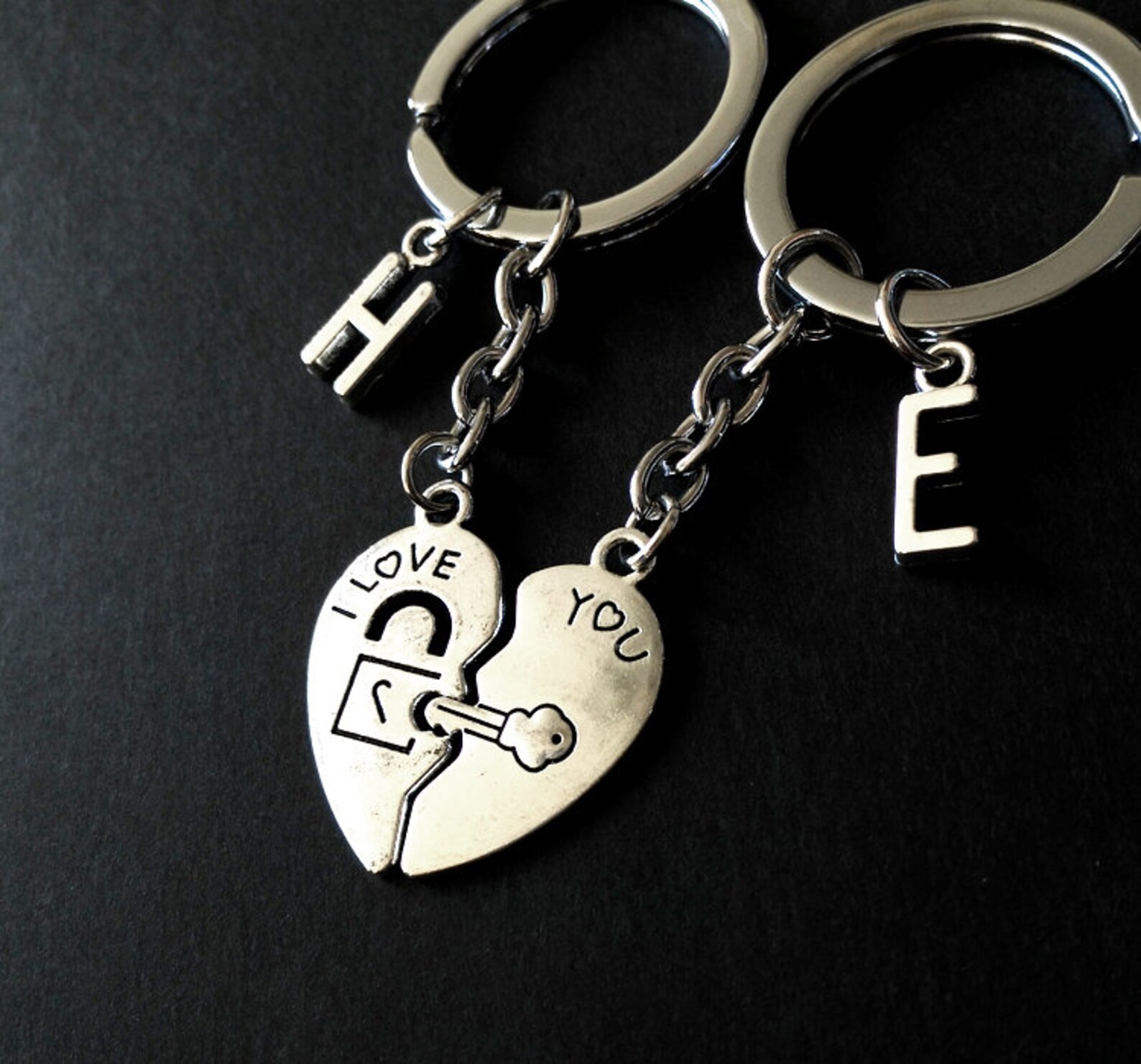 Antique Silver Keychain Personalized Initial I Love You - Etsy