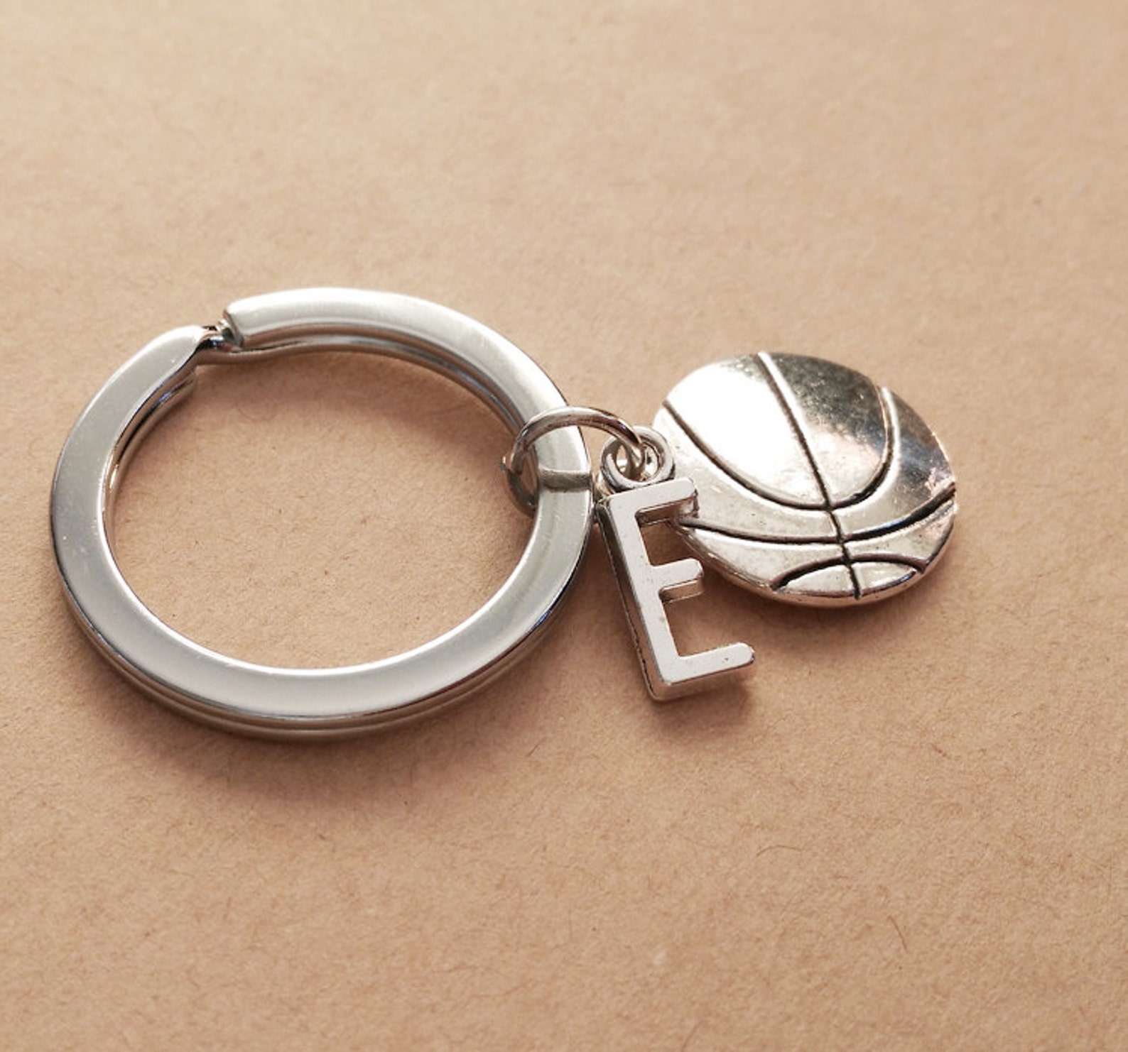 Antique Silver Keychain Basketball and Personalized Initial | Etsy