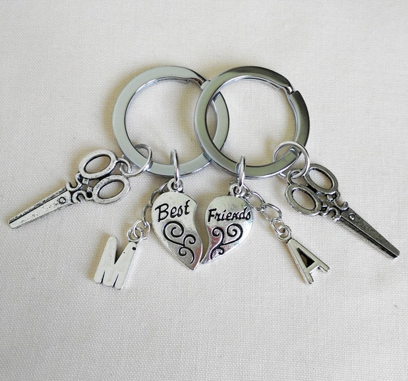 Antique Silver Keychain Best friend Personalized Initial | Etsy