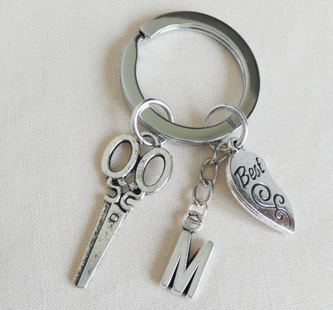 Antique Silver Keychain Best friend Personalized Initial | Etsy