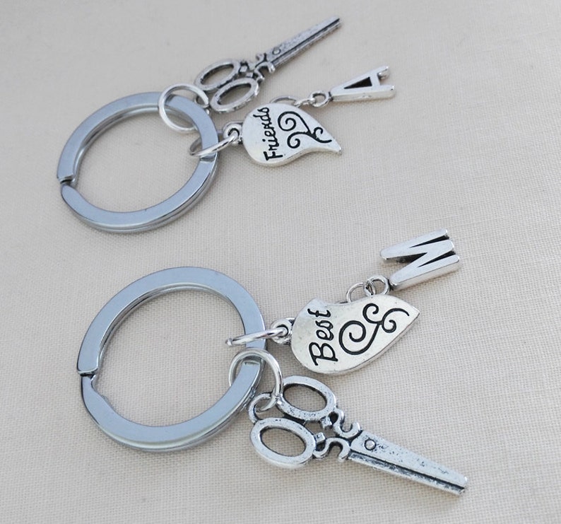 Antique Silver Keychain Best friend Personalized Initial | Etsy