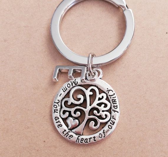 Antique Silver Keychain Family tree charm and Personalized | Etsy