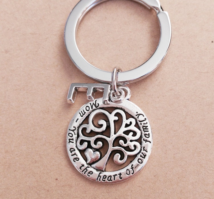 Antique Silver Keychain Family tree charm and Personalized | Etsy