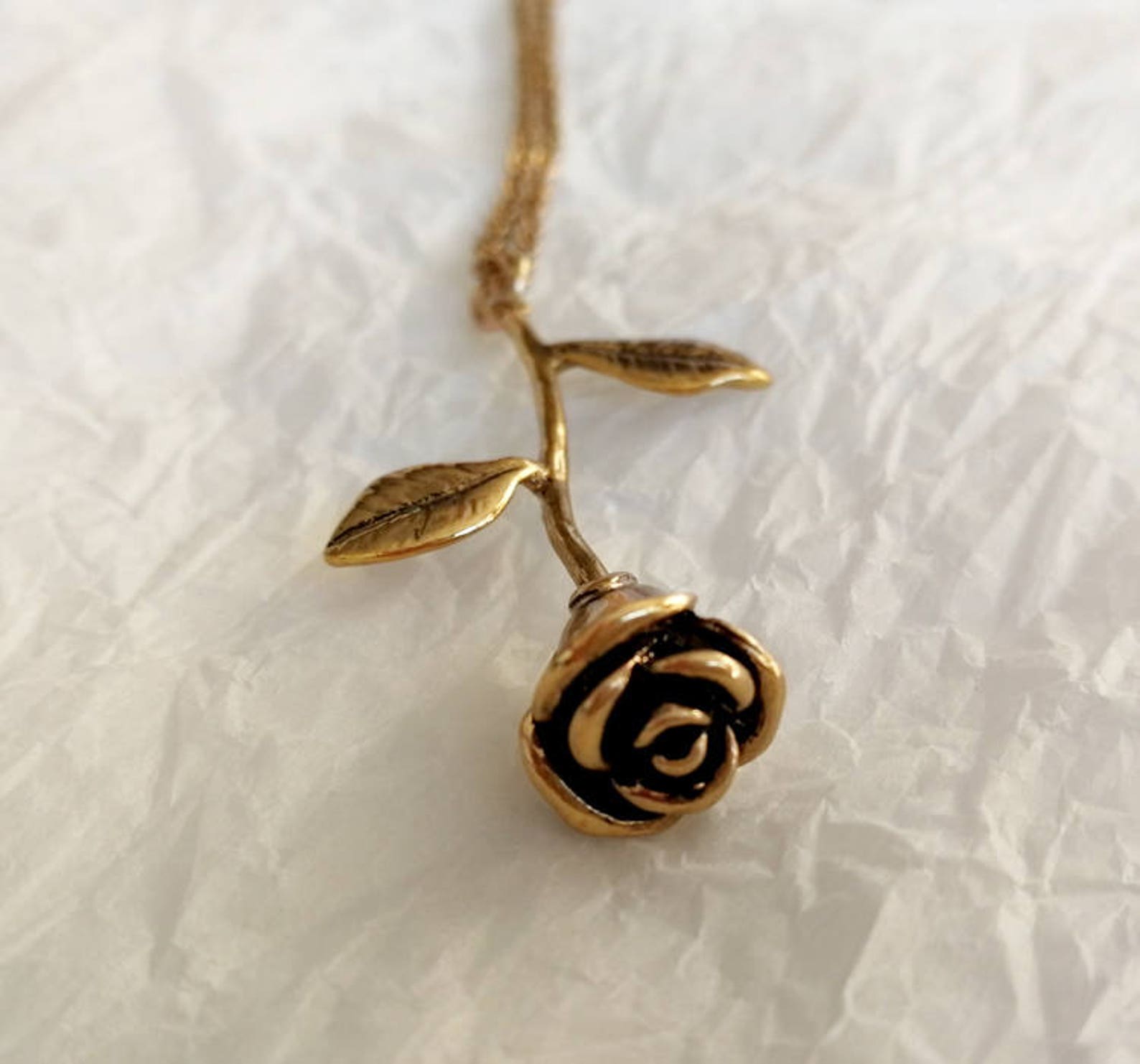 Rose Necklace Rose Charm Antique Golden Rose Necklace - Etsy UK
