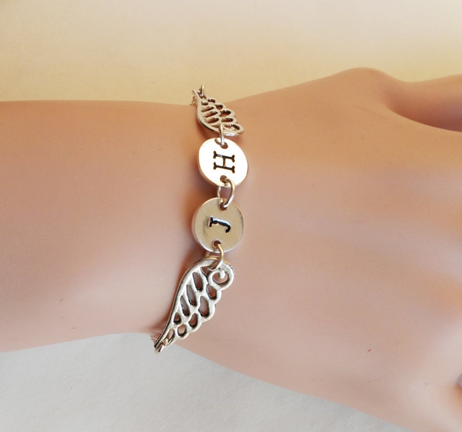 Angel Wing Bracelet Wing personalized Initialsilver | Etsy
