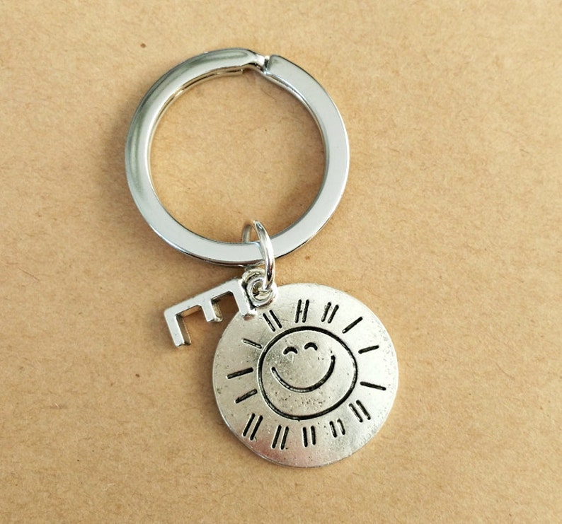 Antique Silver Keychain Sun Smile Charm and Personalized - Etsy