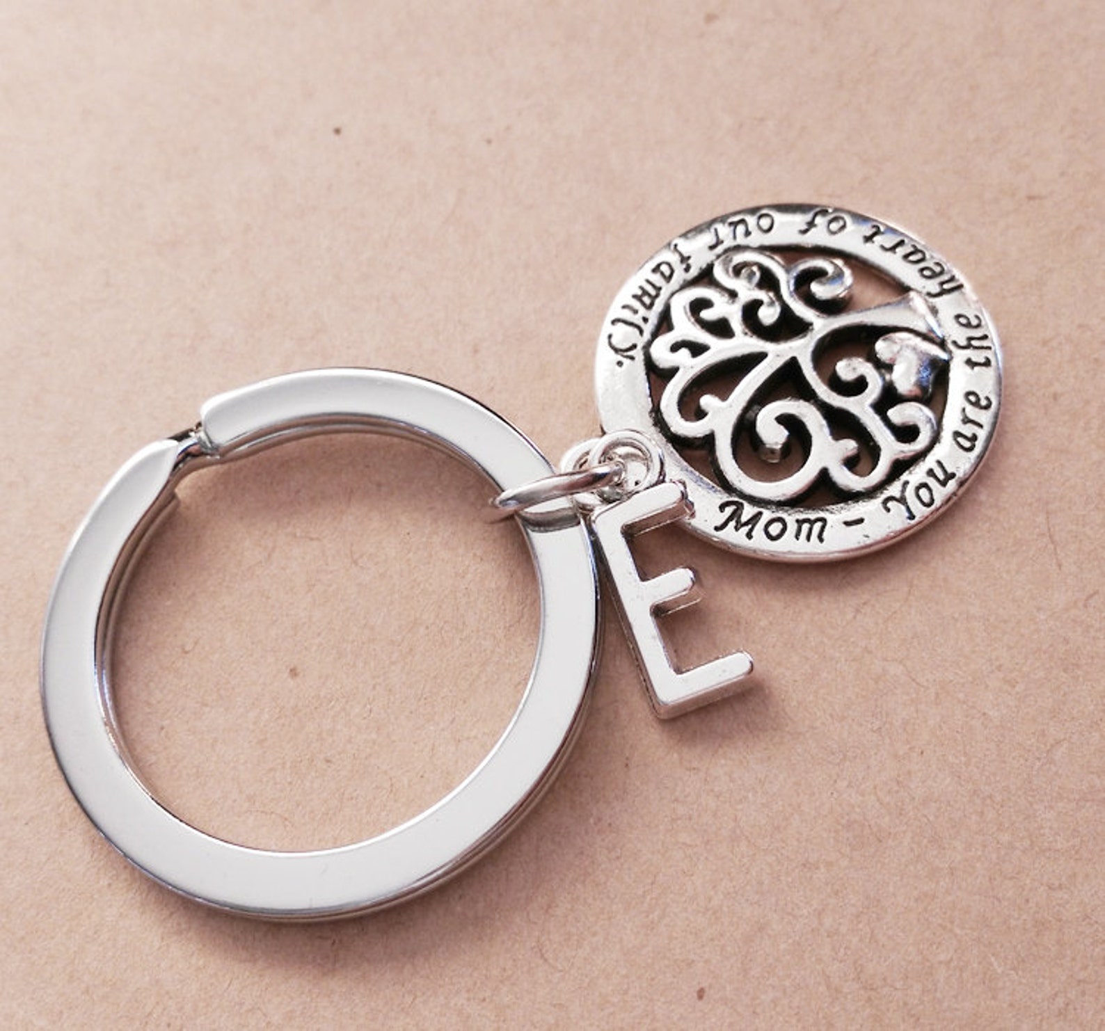 Antique Silver Keychain Family Tree Charm and Personalized | Etsy