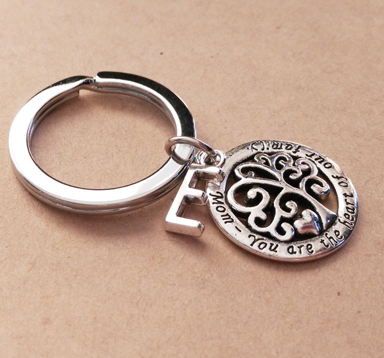 Antique Silver Keychain Family Tree Charm and Personalized - Etsy