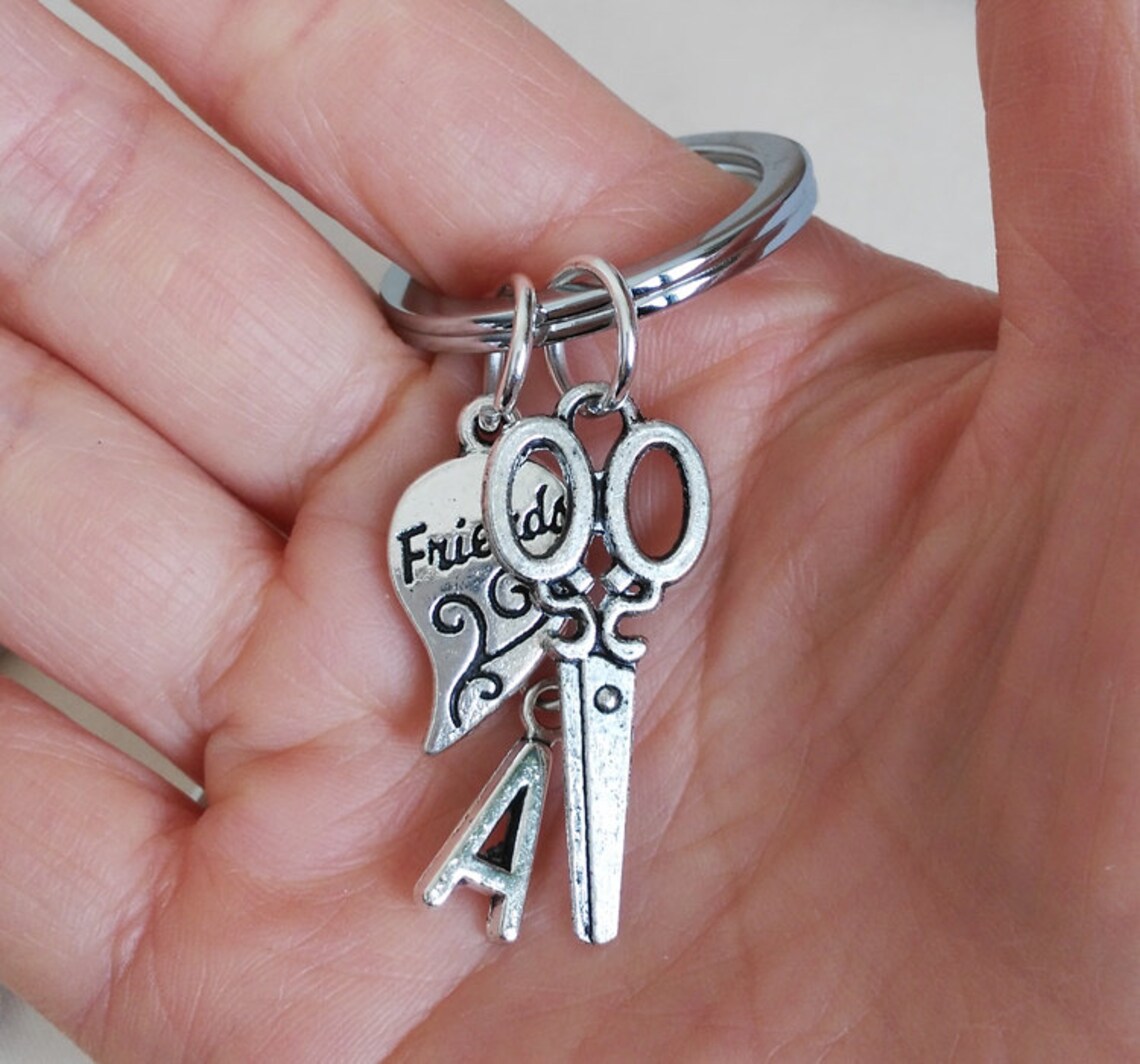 Antique Silver Keychain Best friend Personalized Initial | Etsy