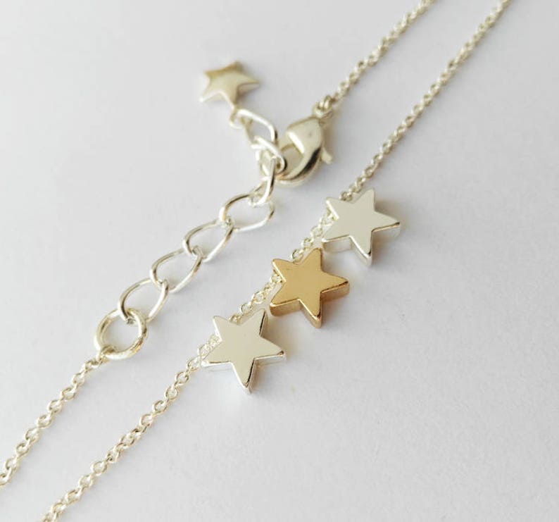 Tiny 3D stars Necklace Golden star silver stars Silver | Etsy