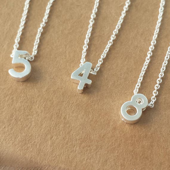 Silver Lucky Number Necklace matte Silver Number Silver | Etsy