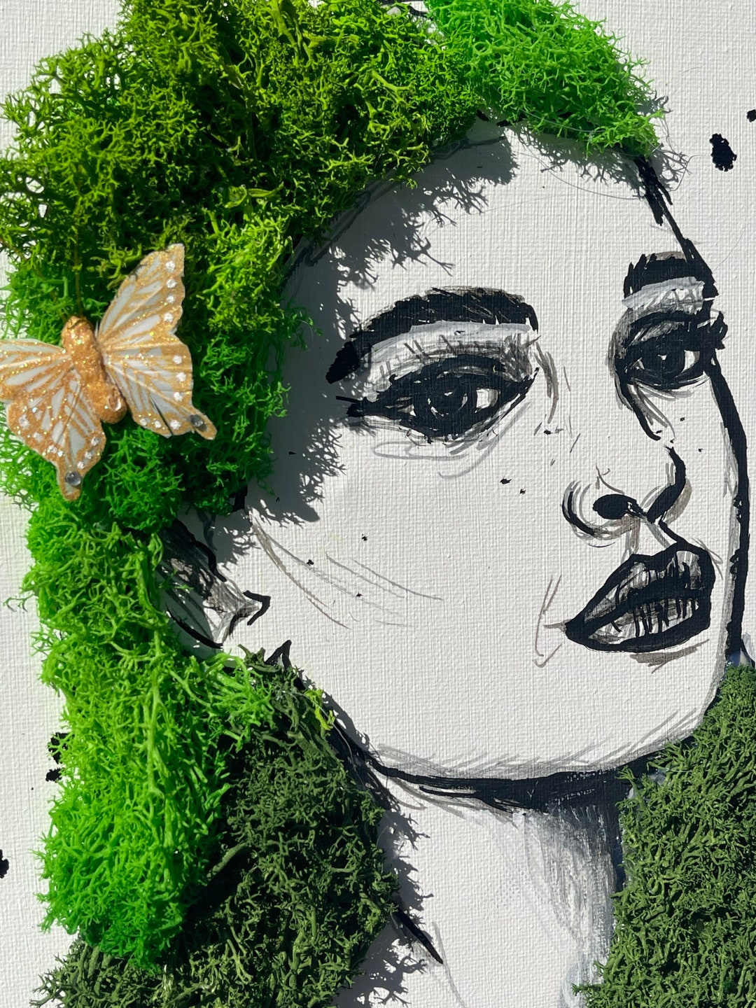 Moss Art - Contemporary Art Line Painting of a Woman With Moss Hair - Etsy
