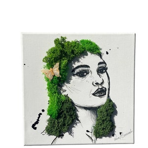 Moss Art - Contemporary Art Line Painting of a Woman With Moss Hair - Etsy