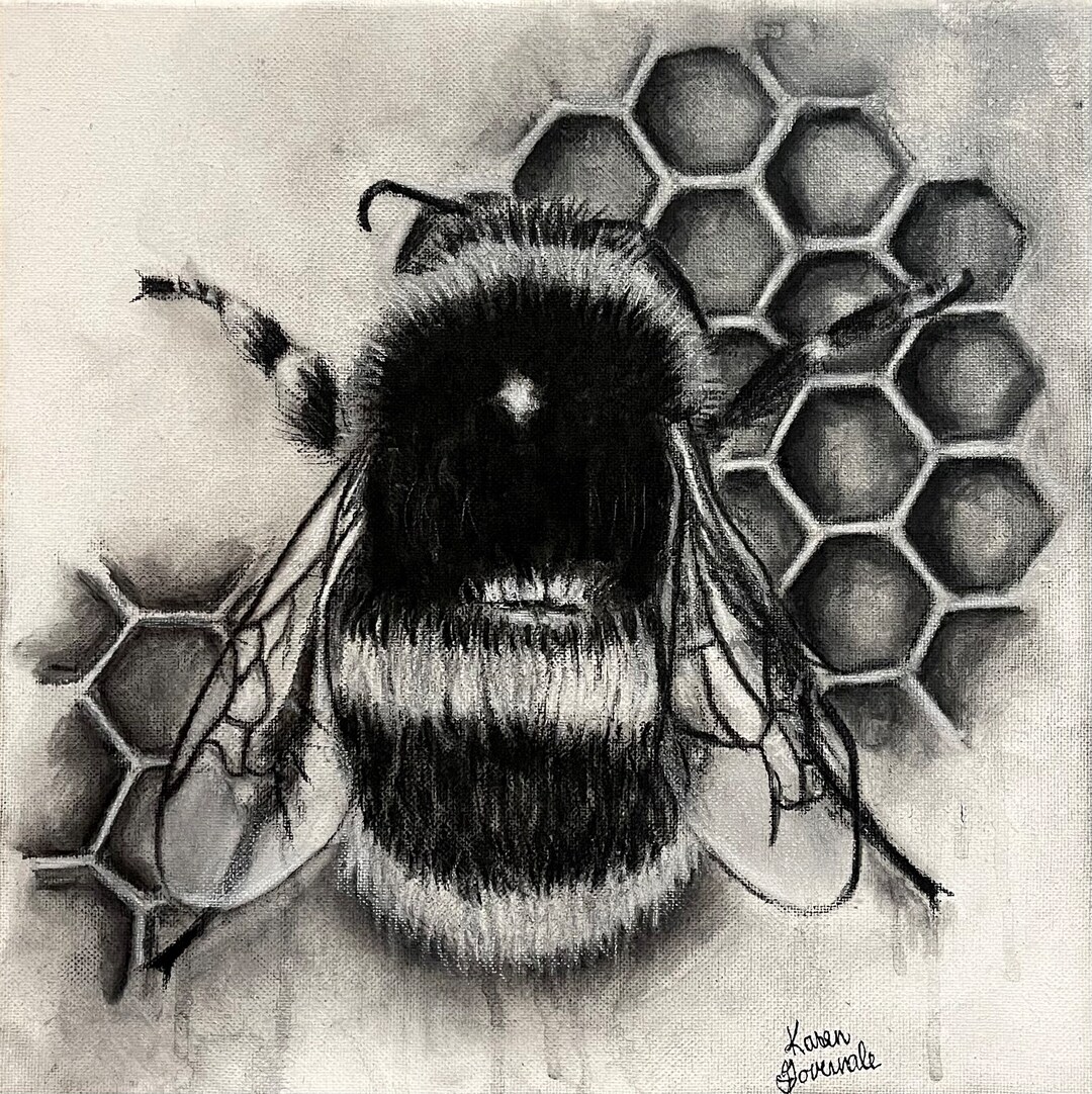 Charcoal Bee Drawing on Canvas. - Etsy