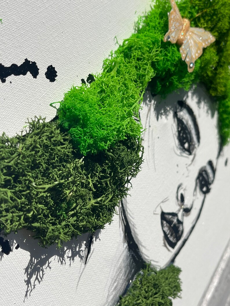 Moss Art - Contemporary Art Line Painting of a Woman With Moss Hair - Etsy