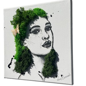 Moss Art - Contemporary Art Line Painting of a Woman With Moss Hair - Etsy
