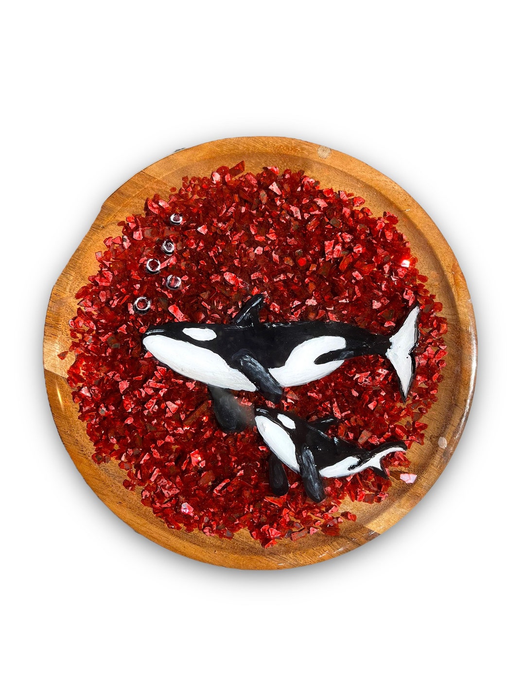 Fantasy Orca / Killer Whale Painting on Resin in Wood Tray With Crushed ...