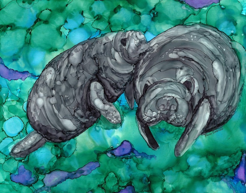 Manatees Abstract Original Alcohol Ink Painting - Etsy