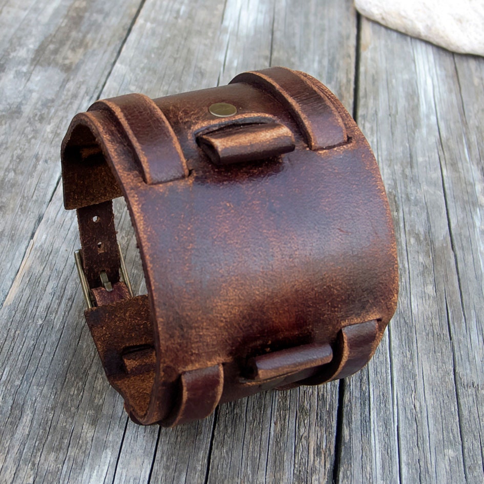Men's Watch Strap, Vintage Style Watch Band, Worn Brown, Watch Cuff ...