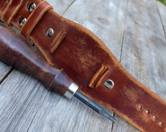 Men's Watch Strap, Vintage Style Watch Band, Worn Brown, Watch Cuff ...