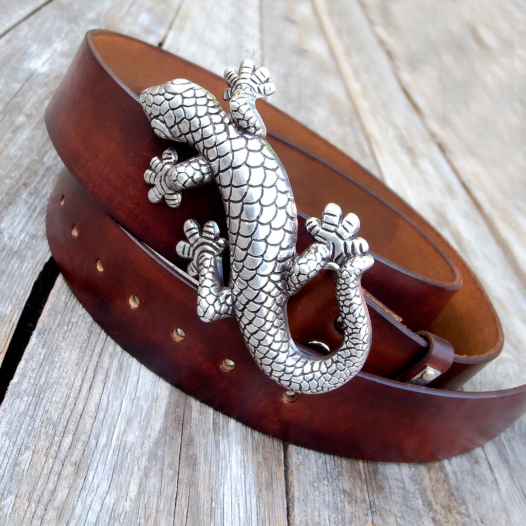 Men's Leather Belt, Leather Belt With Gecko Belt Buckle, Saurian Jeans ...