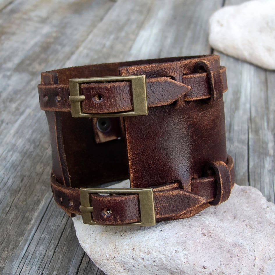 Men's Watch Strap, Vintage Style Watch Band, Worn Brown, Watch Cuff ...