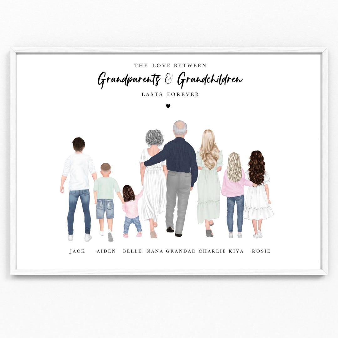 Personalised Grandparents & Grandchildren Print: Custom Family Art Nan ...