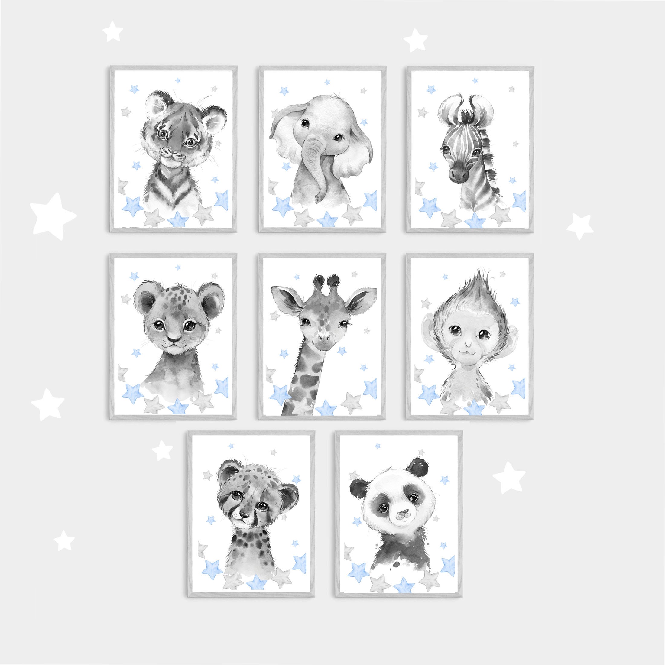 Safari Animal Star Prints Nursery A4/A3 Star Theme | Etsy
