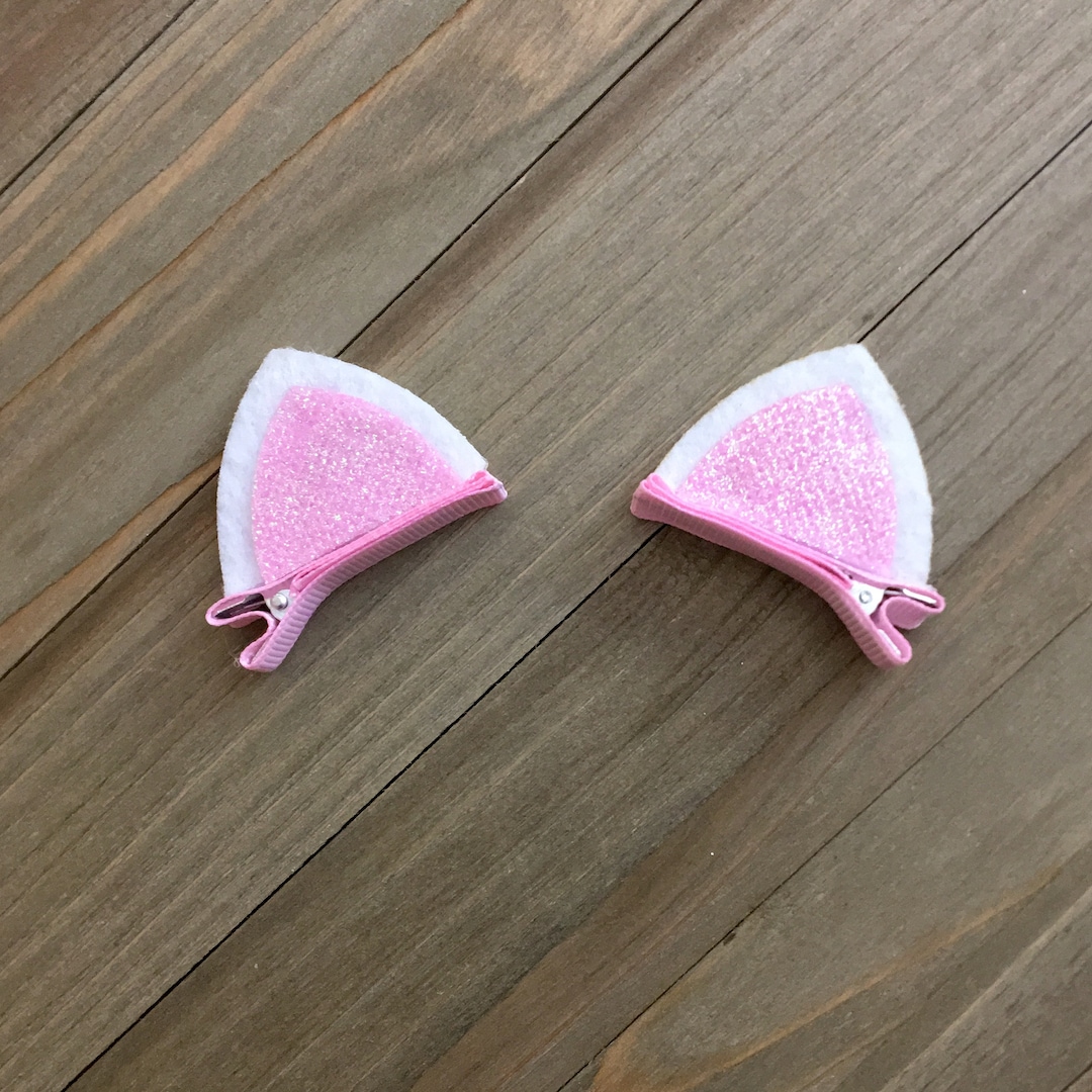 Pink Glitter Cat Ear Hair Clips: Cosplay Kitten Accessories - Etsy