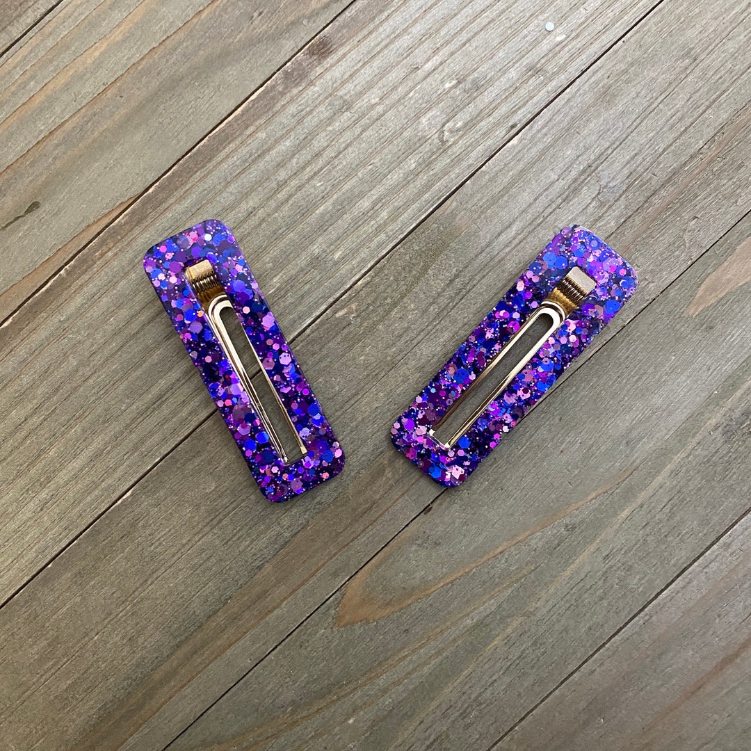 Purple Resin Clips, Holographic Resin Clip, Purple Hair Clip, Glitter ...