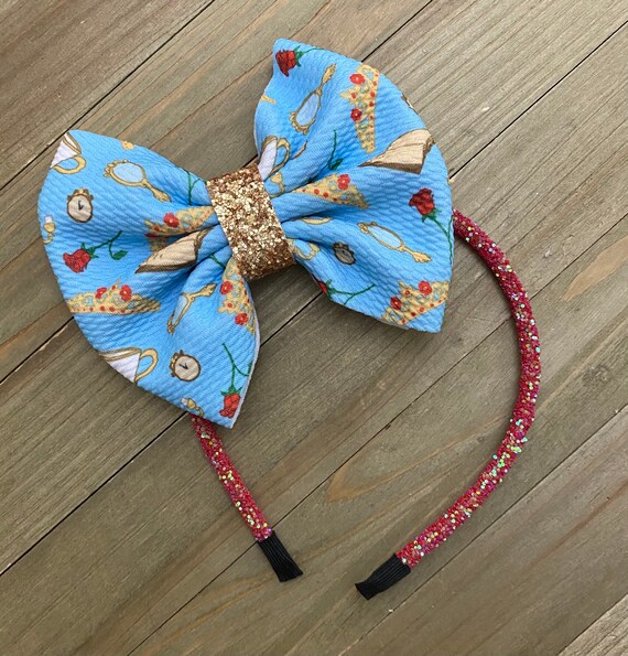 Princess Belle Bow Princess Bow Belle Hair Bow Blue Bow - Etsy UK