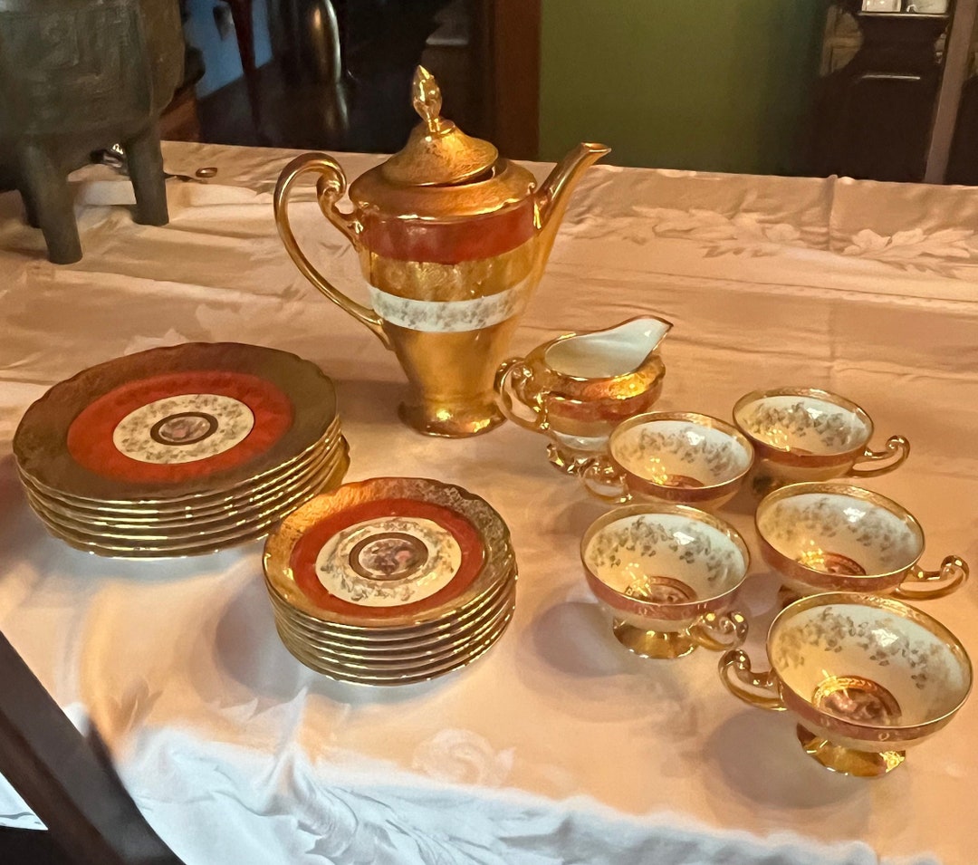 Rare Victoria Czechoslovakia HU Porcelain Tea Set Decorated in 24K Gold ...