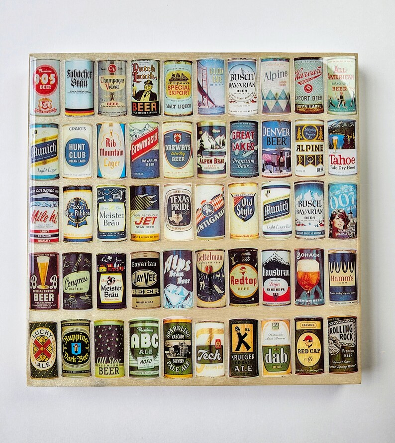 Beer Can Collector Beer Can Collage Art Colorful Vintage Artwork Blue ...