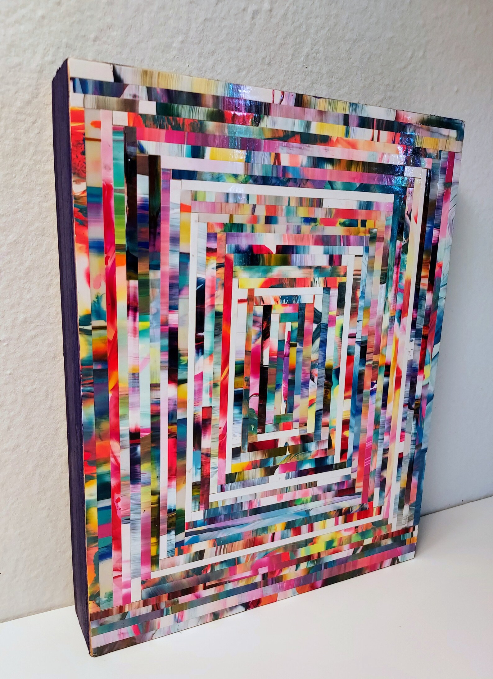 Unique Abstract Log Cabin Collage Original Mixed Media Art Color Lover ...
