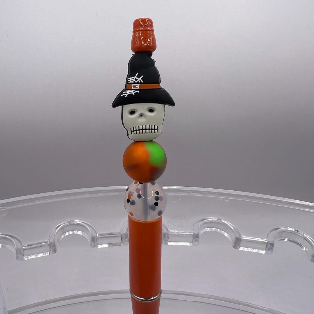 Scarecrow Skeleton Head Pen * Handmade Silicone Beaded Refillable Pen ...