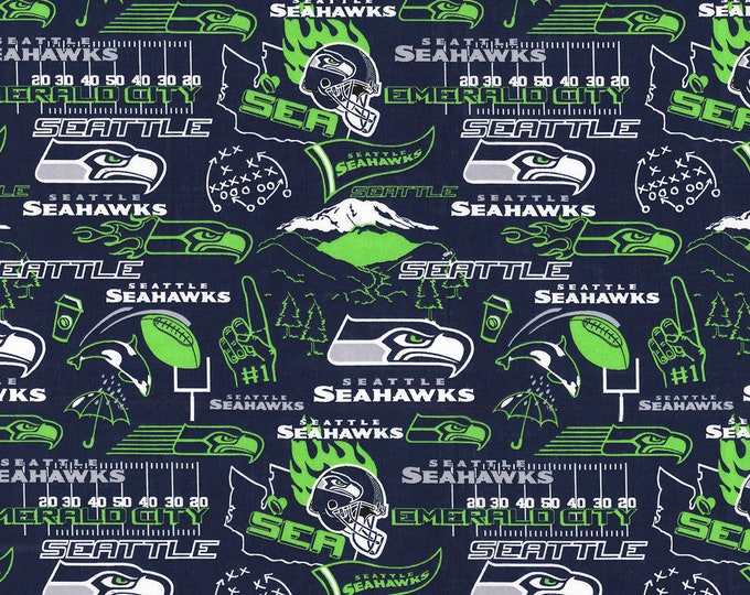 NFL SEATTLE SEAHAWKS 'emerald City' Print Football 100% Cotton Fabric ...