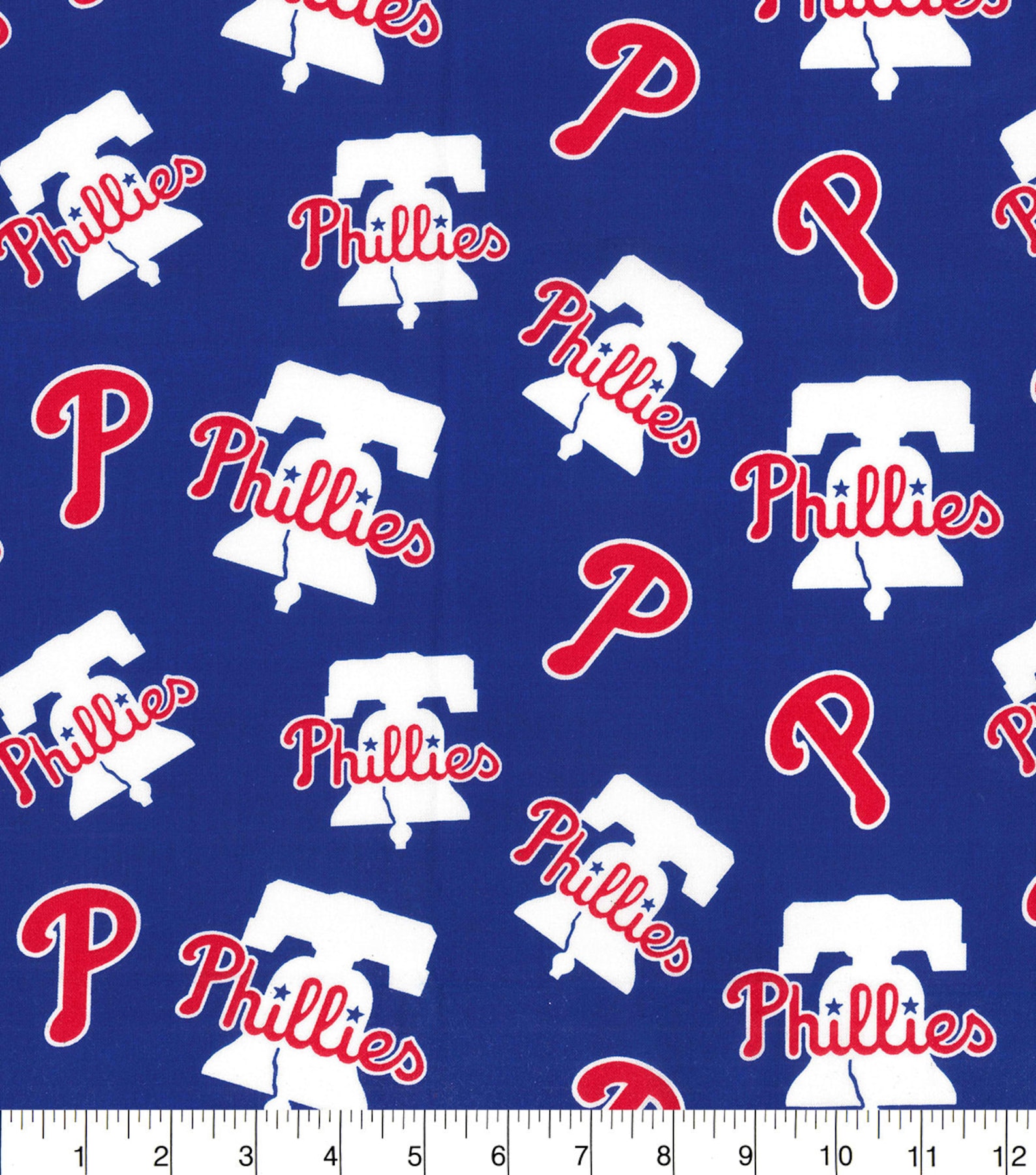 MLB PHILADELPHIA PHILLIES Allover Blue Print Baseball 100% Cotton ...