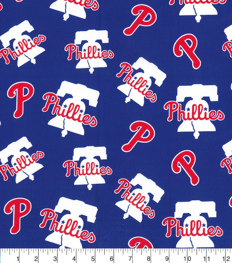 MLB PHILADELPHIA PHILLIES Allover Blue Print Baseball 100% Cotton ...