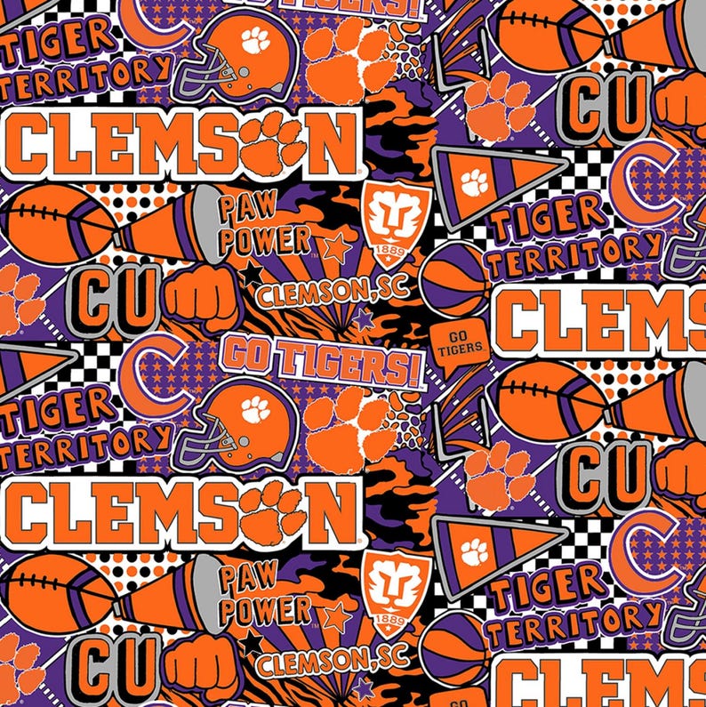 NCAA CLEMSON TIGERS Artistic Print 100% Cotton Fabric Material You ...