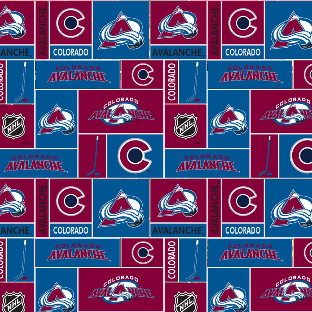 NHL COLORADO AVALANCHE Patchwork Print 100% Cotton Fabric Material You ...