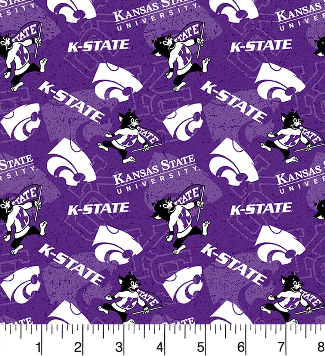 NCAA KANSAS STATE Wildcats Watermark Print Football 100% Cotton Fabric ...