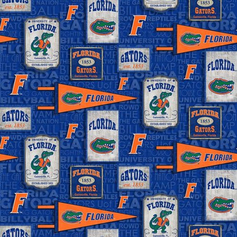NCAA FLORIDA GATORS Vintage Print 100% Cotton Fabric Material Licensed ...