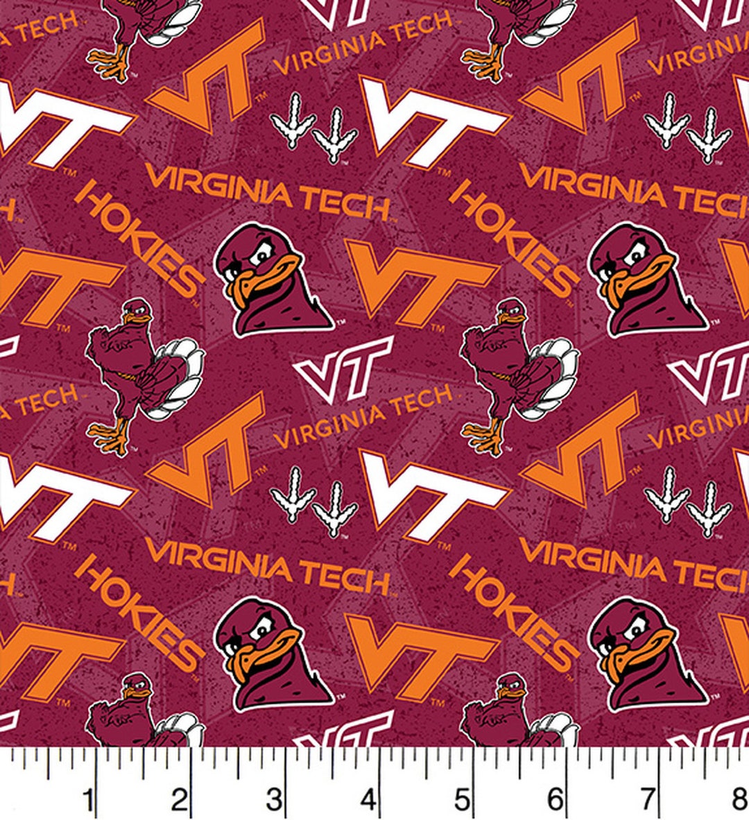 NCAA VIRGINIA TECH Hokies Watermark Print Football 100% Cotton Fabric ...