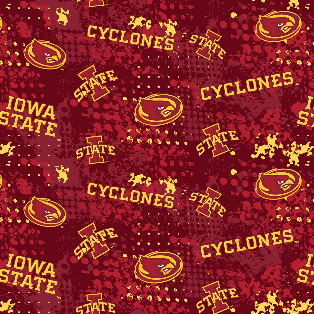 NCAA IOWA STATE Cyclones Splatter Print Football 100% Cotton Fabric ...