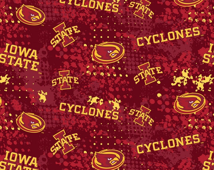 NCAA IOWA STATE Cyclones Splatter Print Football 100% Cotton Fabric ...