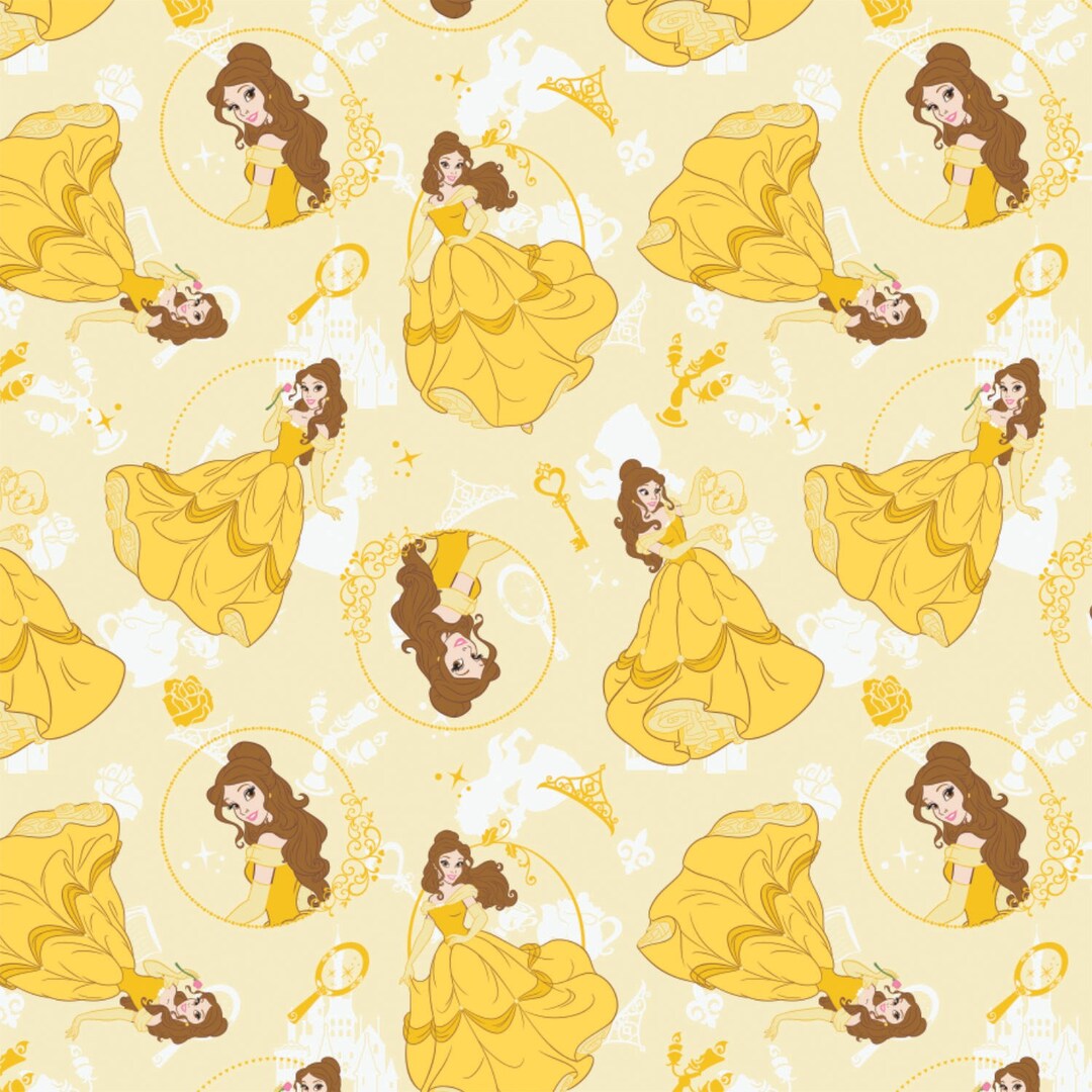New DISNEY PRINCESS BELLE Allover Print 100% Cotton Fabric Material for ...