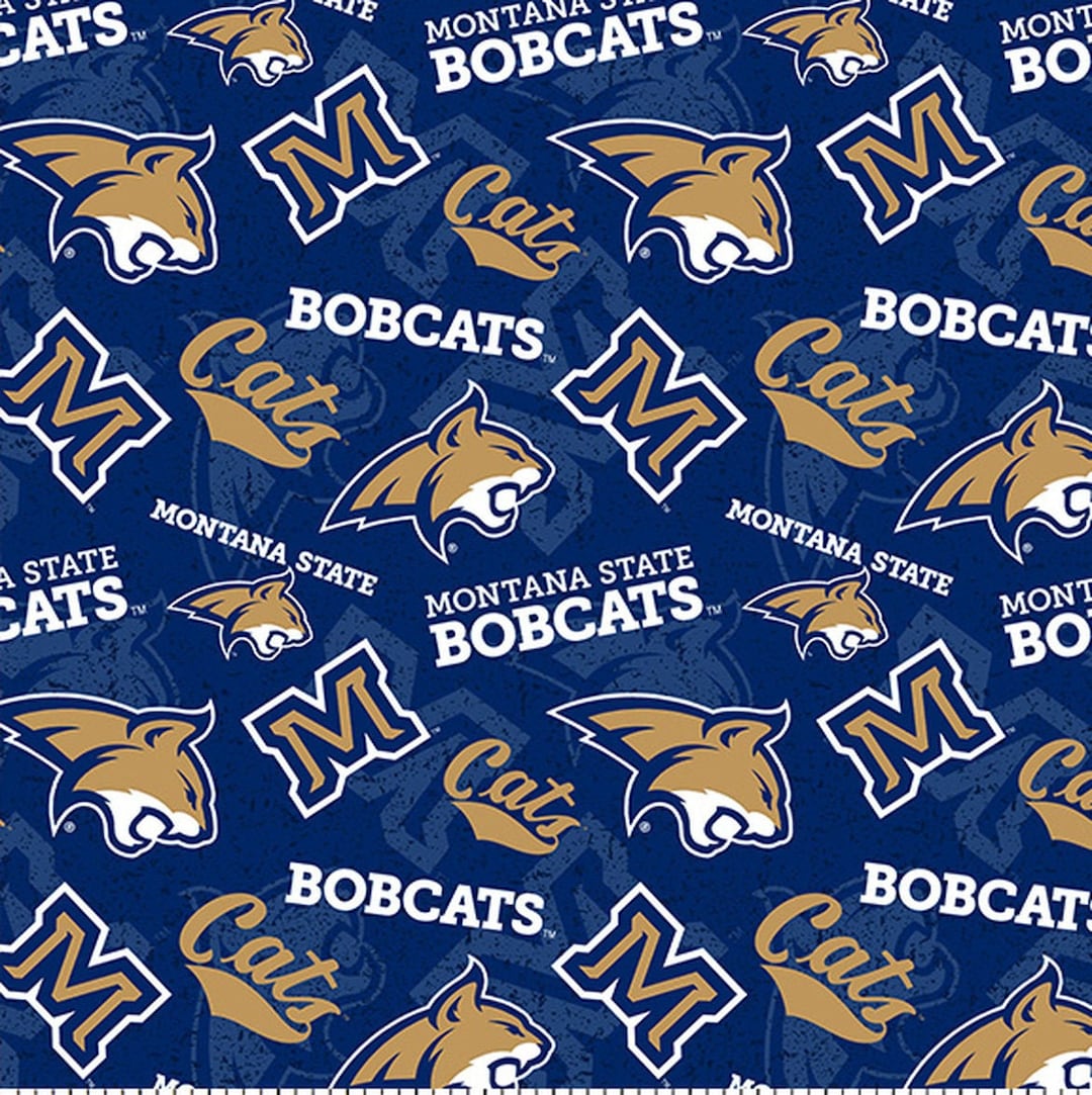 NCAA MONTANA STATE Bobcats Watermark Print Football 100% Cotton Fabric ...