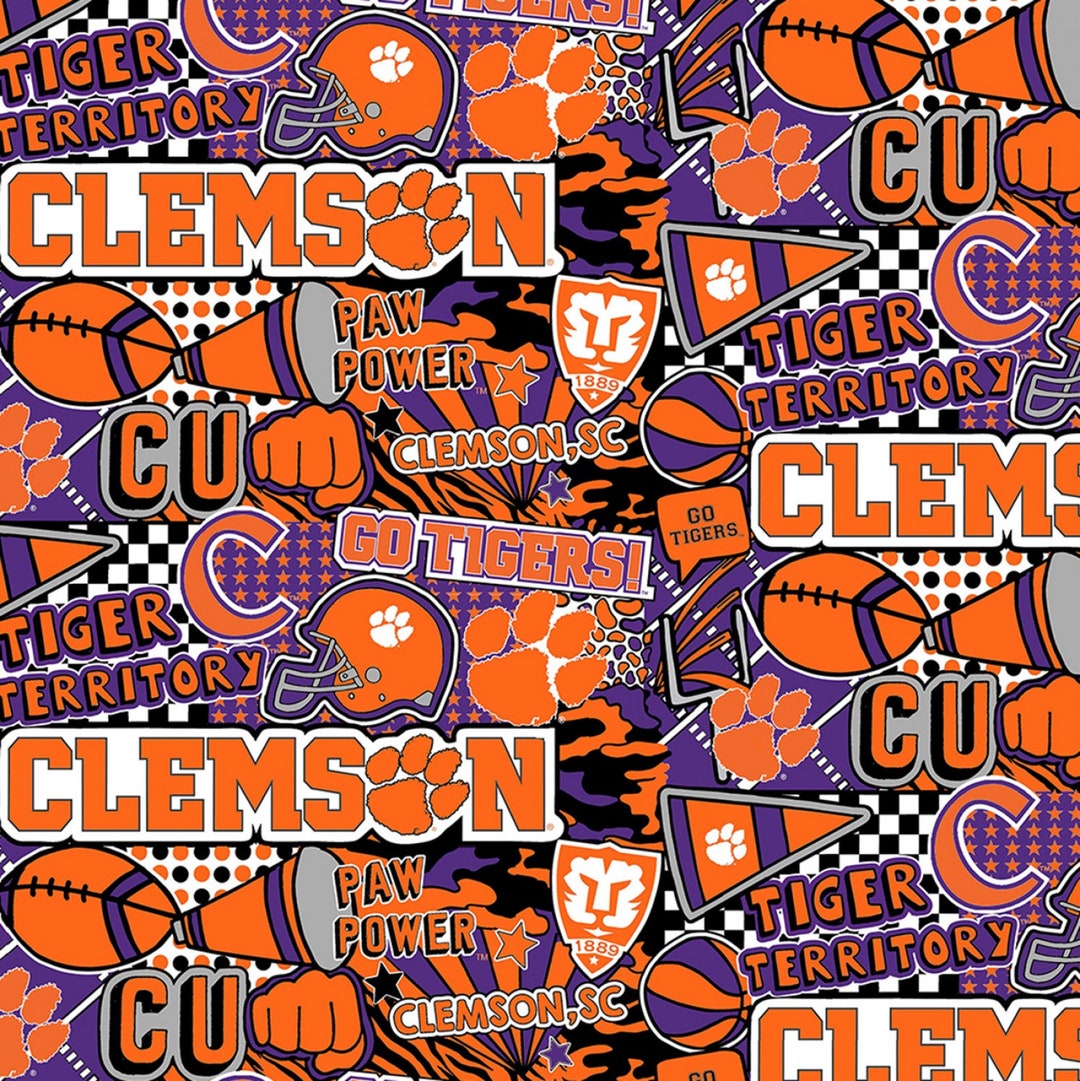 NCAA CLEMSON TIGERS Artistic Print 100% Cotton Fabric Material You ...