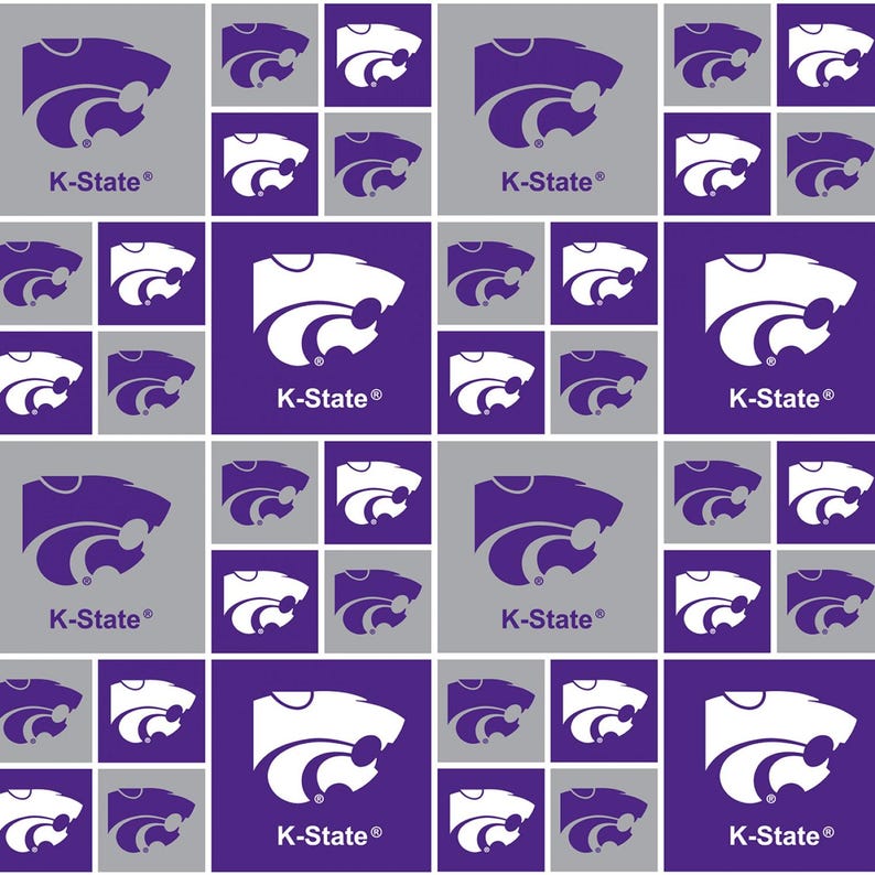 NCAA KANSAS STATE Wildcats Patchwork Print Football 100% Cotton Fabric ...