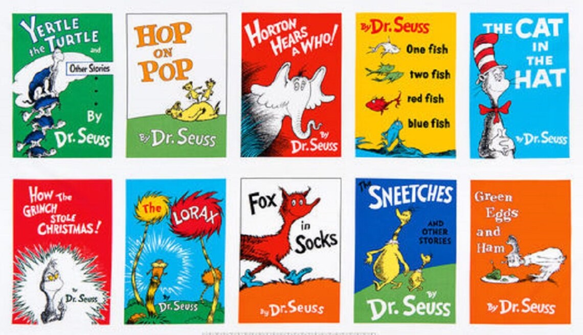 New DR. SEUSS HORTON Book Covers on This 100% Cotton Panels - 10 Panels ...